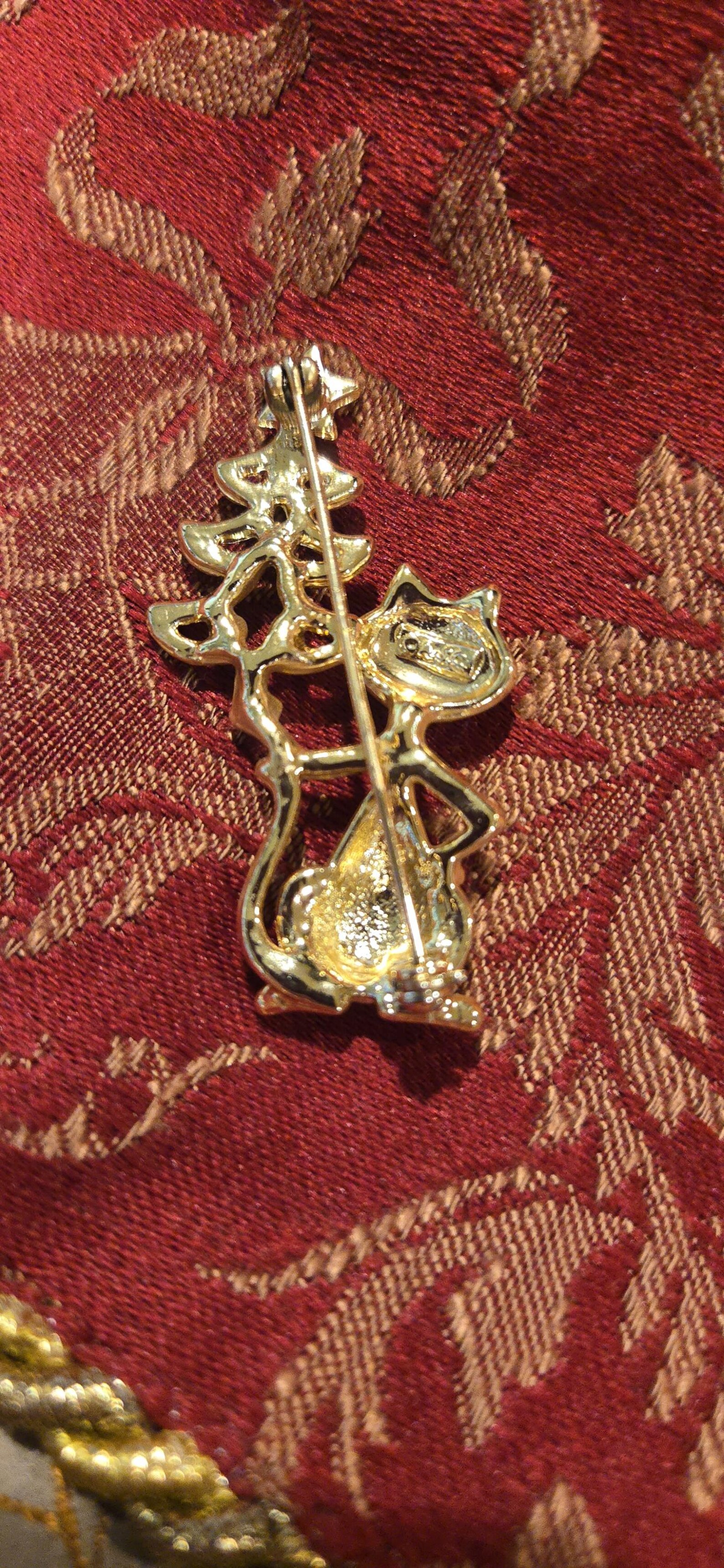 Vintage AMC Gold Cat Christmas Tree Rhinestone Brooch - Etsy