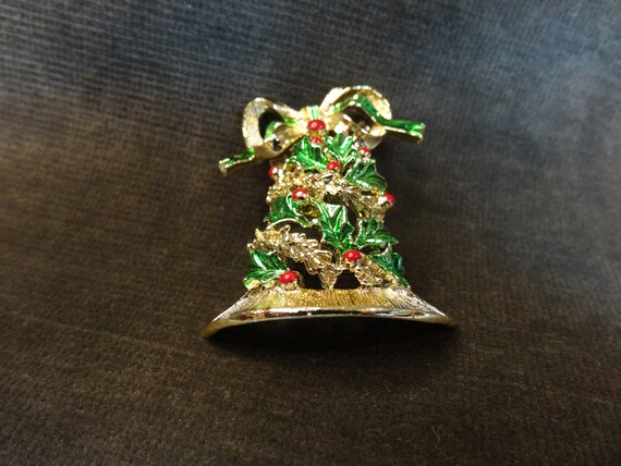 GERRY'S Vintage Christmas Swinging Bell Pin ~ Enamel … - Gem