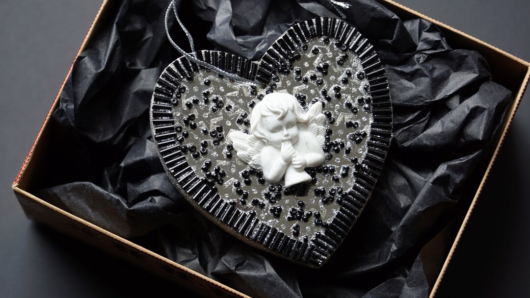Handcrafted Cupid Heart Ornament: Black Christmas Tree Bauble - Etsy