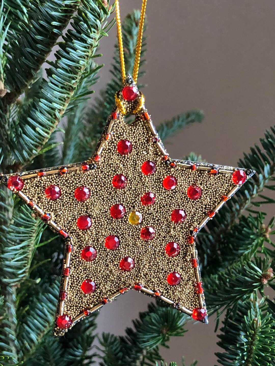 Christmas Holiday Tree Hanging Red Golden Little Star Decoration ...
