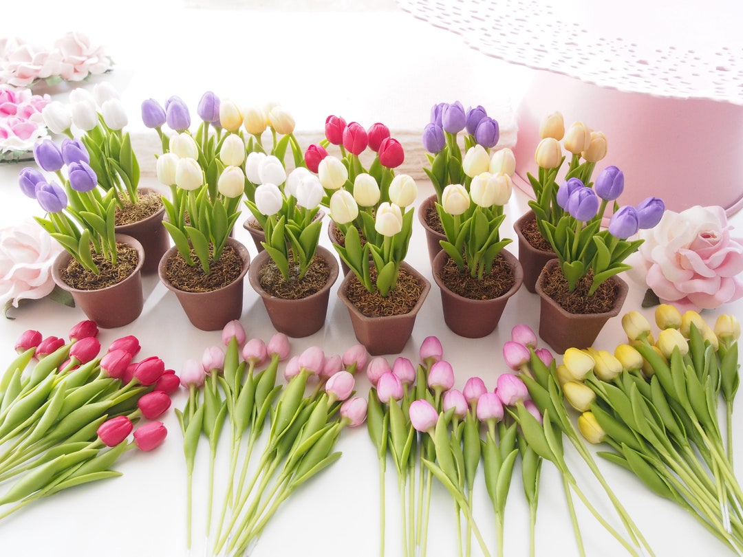 Miniatures Clay Tulips Floral Plant in Pot | Hand Painted | Home Decor ...