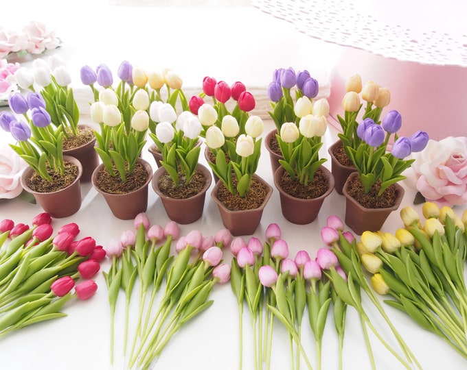 Miniatures Clay Tulips Floral Plant in Pot | Hand Painted | Home Decor ...