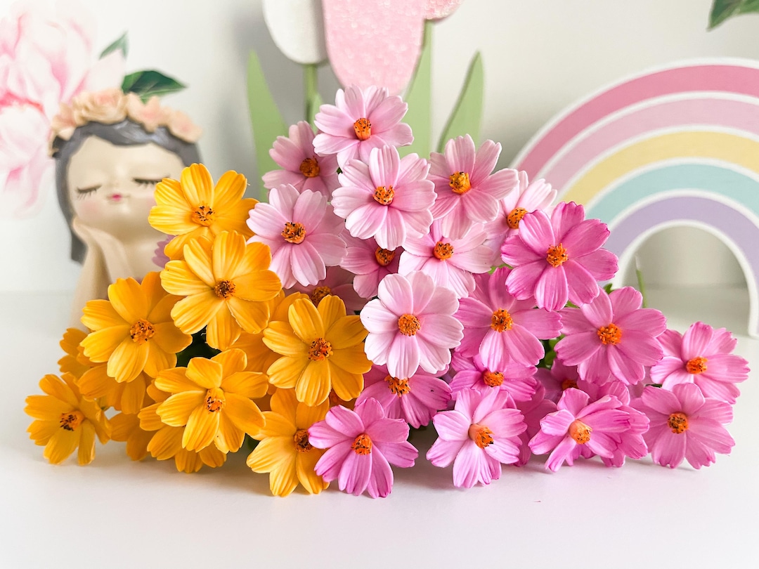 Mini Clay Cosmos Bouquet - 10 Stems | Hand Painted | Handmade Dolls ...
