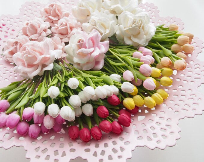 Miniatures Clay Tulips Bouquet - 10 Stems - 3" Inches | Hand Painted ...