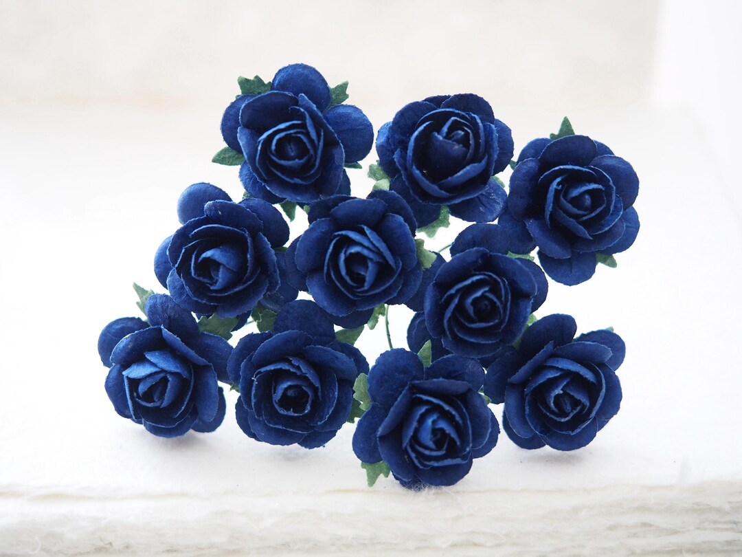 28 Mm. Roses Mulberry Paper Flowers - Navy Blue Color | Wedding ...