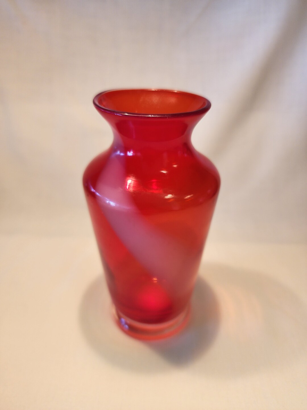 Ruby Red and White Wispy Swirl Art Glass Vase W/clear Base and Flared ...