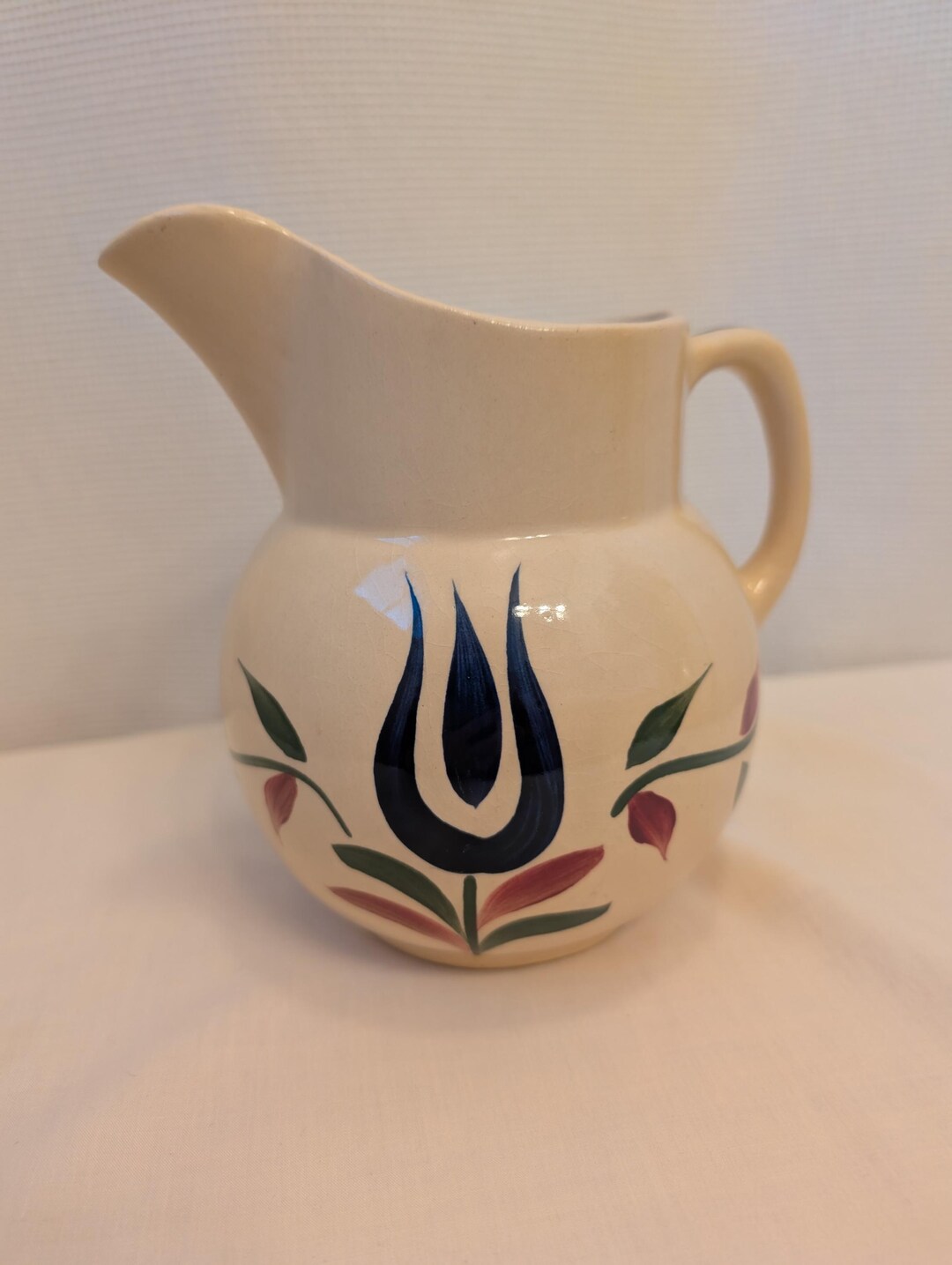 Watt Pottery Pitcher #16 in Dutch Tulip Pattern, Hand Decorated Vibrant ...