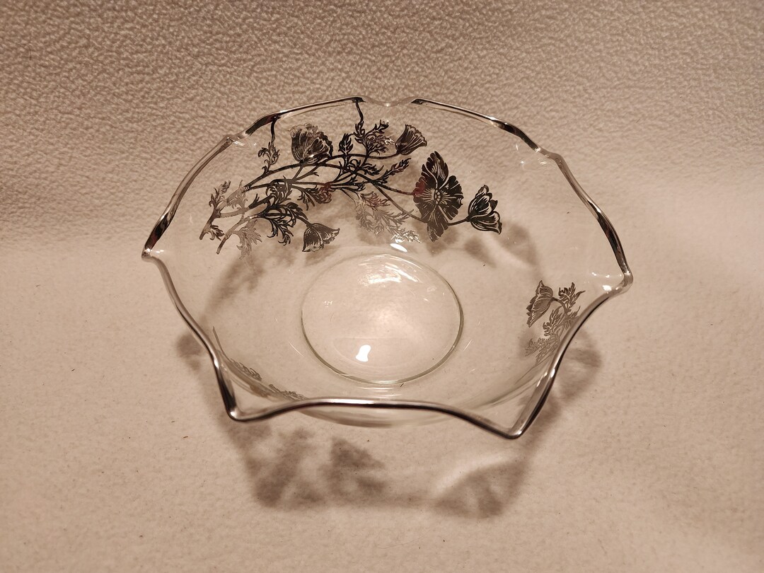 Clear Crystal Glass W/silver Overlay, Silver City Flanders Poppies ...