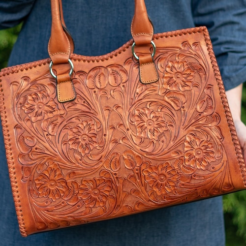 Hand Tooled Leather Purse Tooled Leather Bag Large Shoulder - Etsy