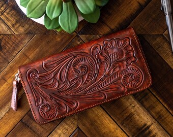 Tooled Leather Wallet | Etsy