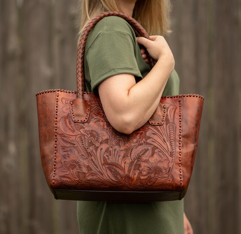 Hand Tooled Leather Purse Tooled Leather Bag Large Shoulder - Etsy