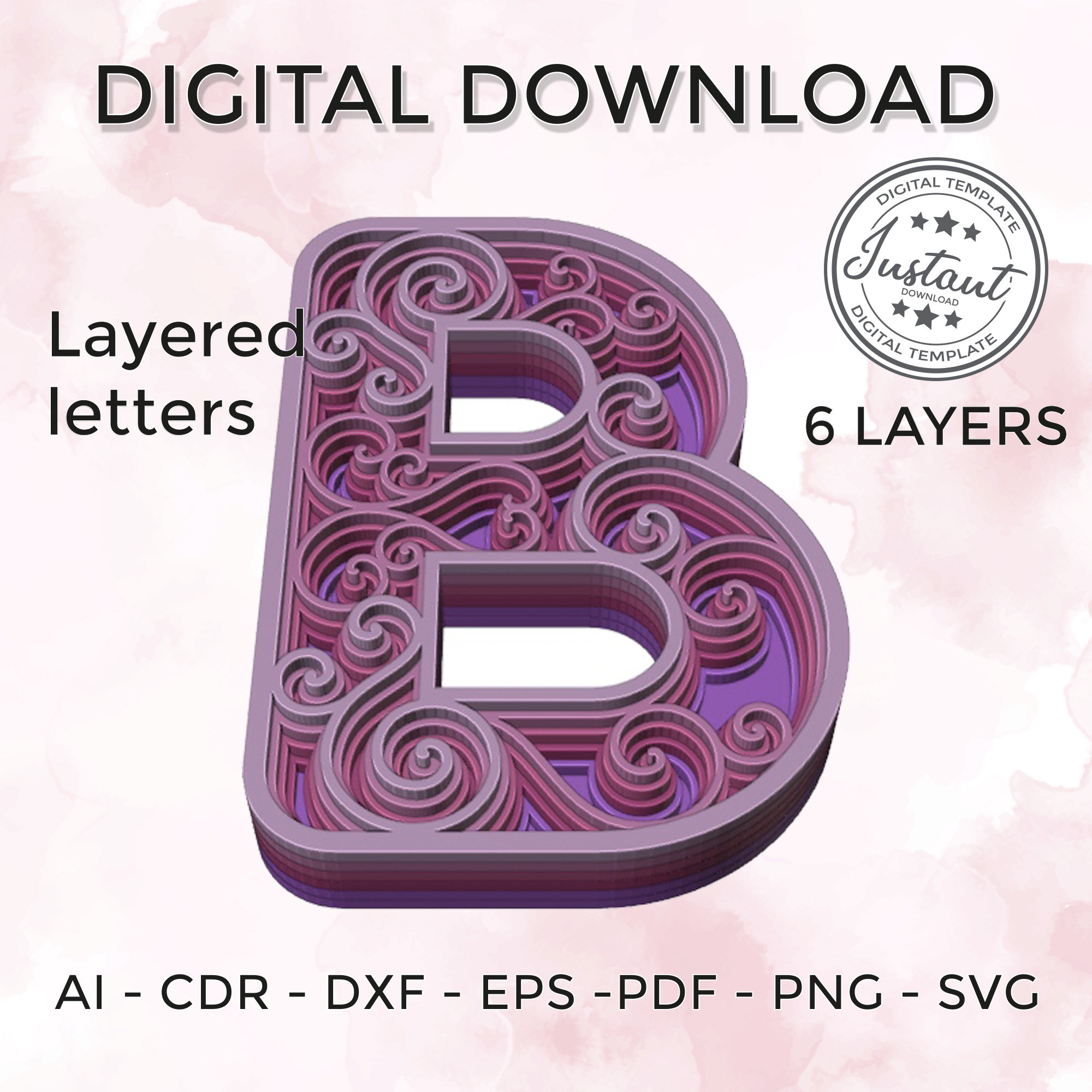 Layered Letter - Layered Letter Svg - Layered Floral Alphabet SVG DXF ...