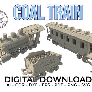 Exquisite Laser Cut Train Model - Locomotive, Coal Wagon & Passenger ...