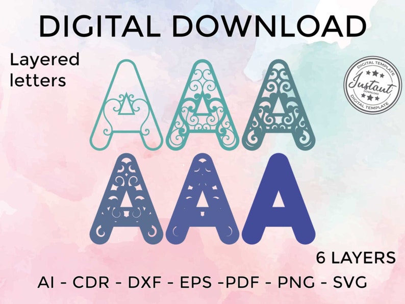 Layered Letter - Layered Letter Svg - Layered Floral Alphabet SVG DXF ...