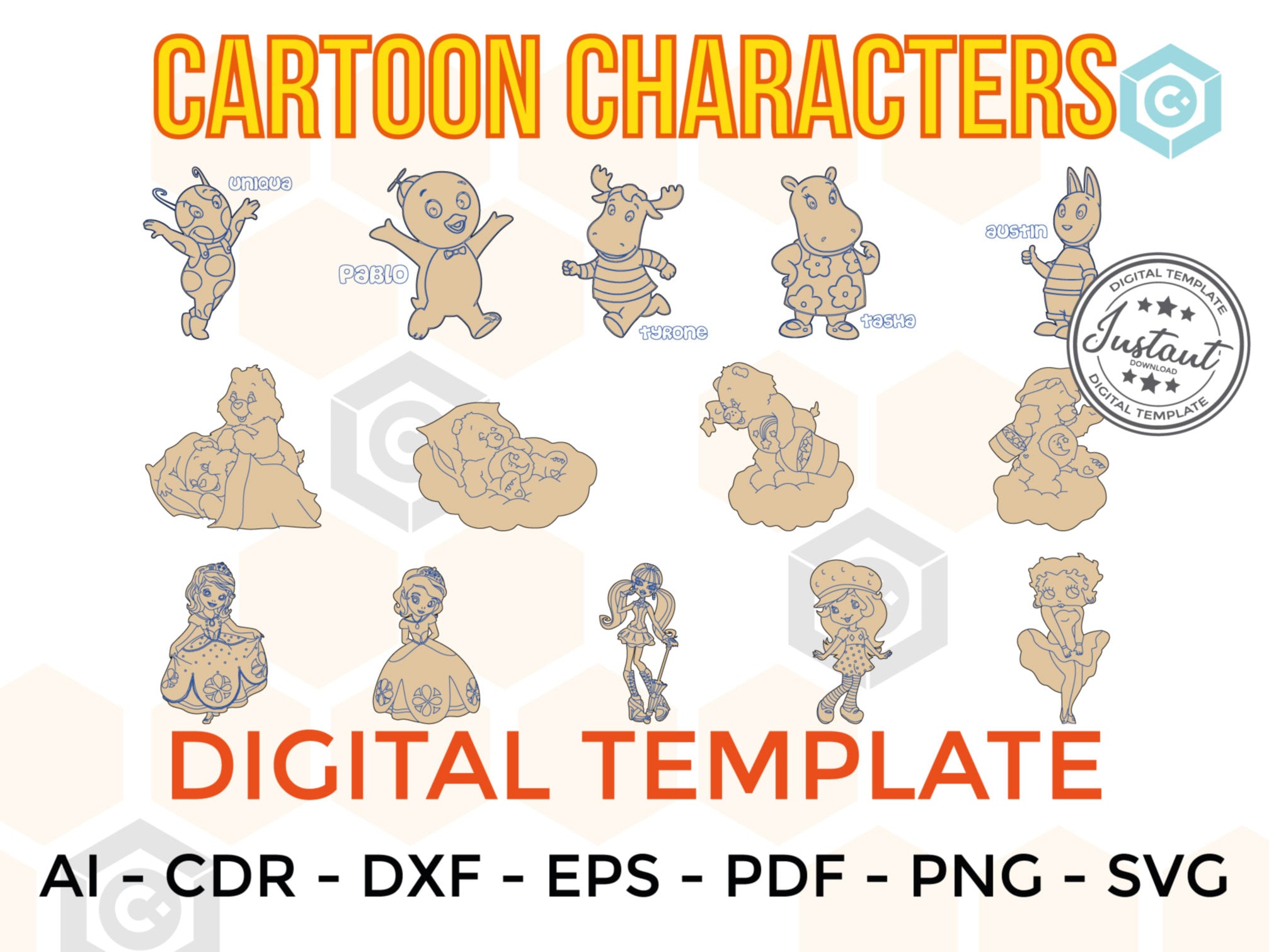 CARTOON CHARACTERS for LASERCUT Cut Files Clipart Silhouette - Etsy
