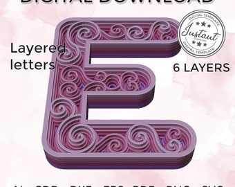 Layered Letter - Layered Letter Svg - Layered Floral Alphabet SVG DXF ...