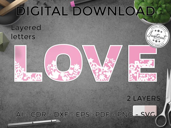 LOVE Layered Letters Layered Letter Svg Layered Floral | Etsy