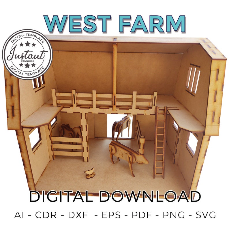 West Farm With Mill. Digital Download for Laser Cut. - Etsy