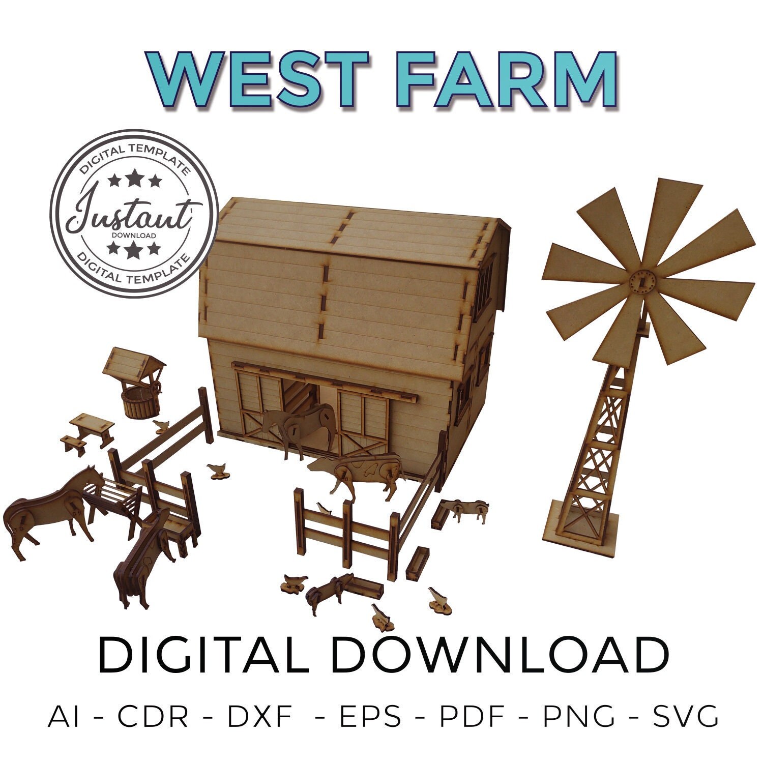 West Farm With Mill. Digital Download for Laser Cut. - Etsy