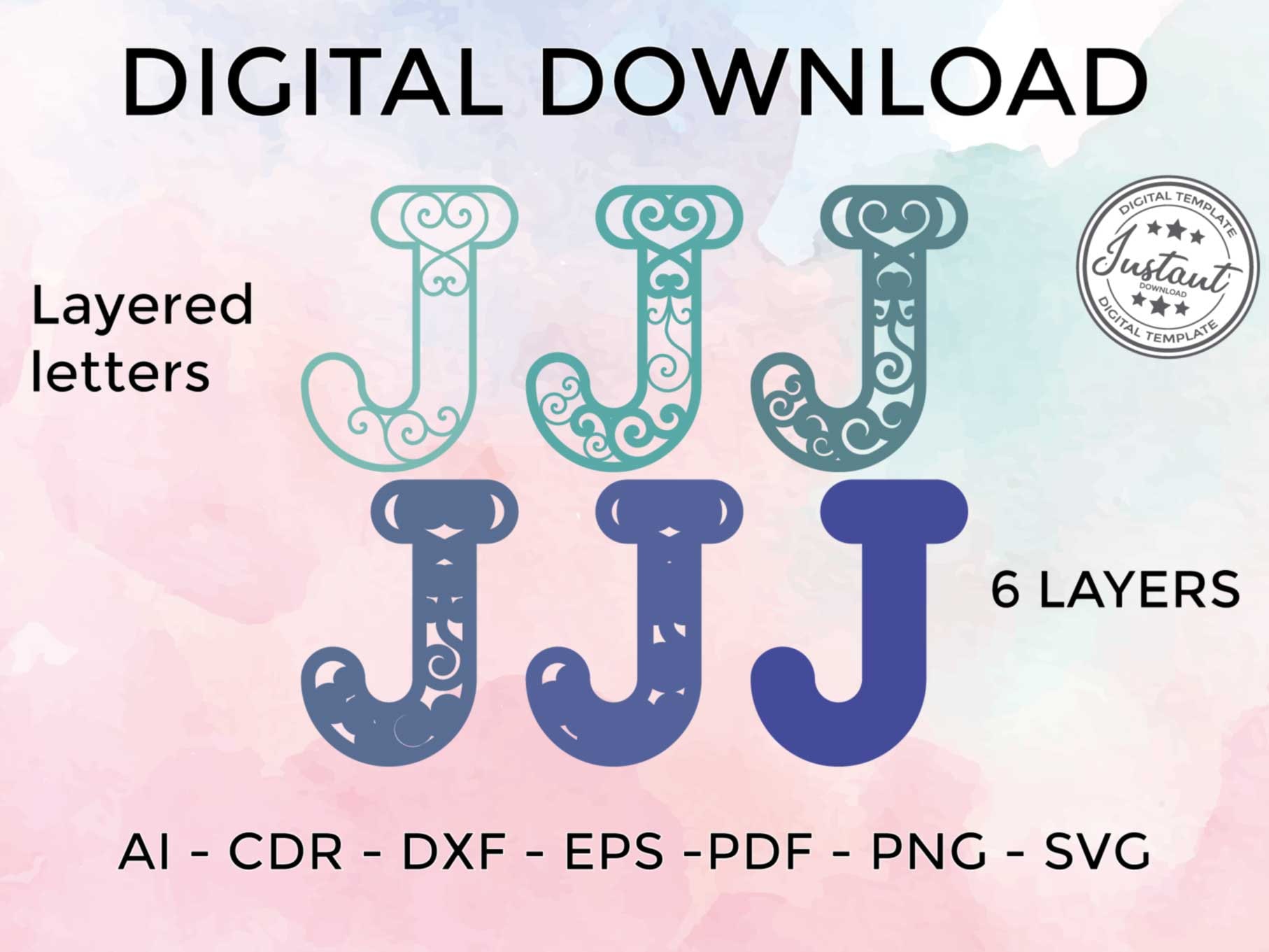 Layered Letter - Layered Letter Svg - Layered Floral Alphabet SVG DXF ...