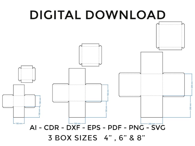 Set 3 Box With Lid Template, Rectangular Box With Lid, Gift Box With ...