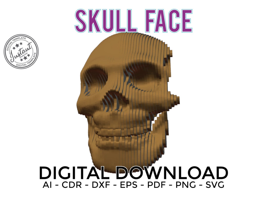 Skull Face, Laser Cut Vector, Dxf Files for Laser, Laser Cut, or Cnc ...