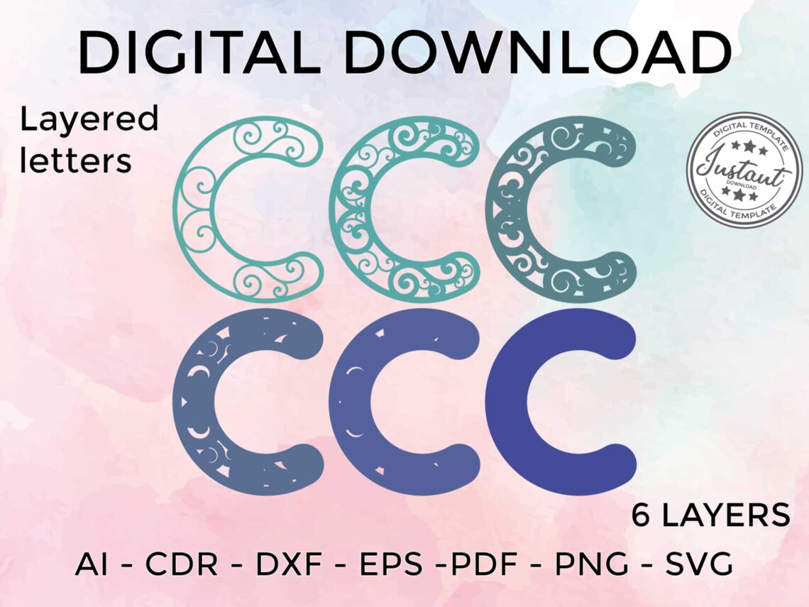 Layered Letter - Layered Letter Svg - Layered Floral Alphabet SVG DXF ...
