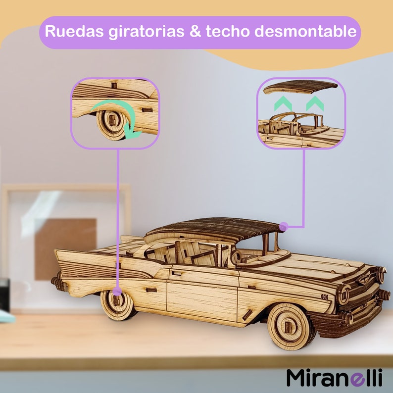 Miranelli 3D Wooden Puzzle Car Bel Air 57, 3D Model to Assemble - Laser ...