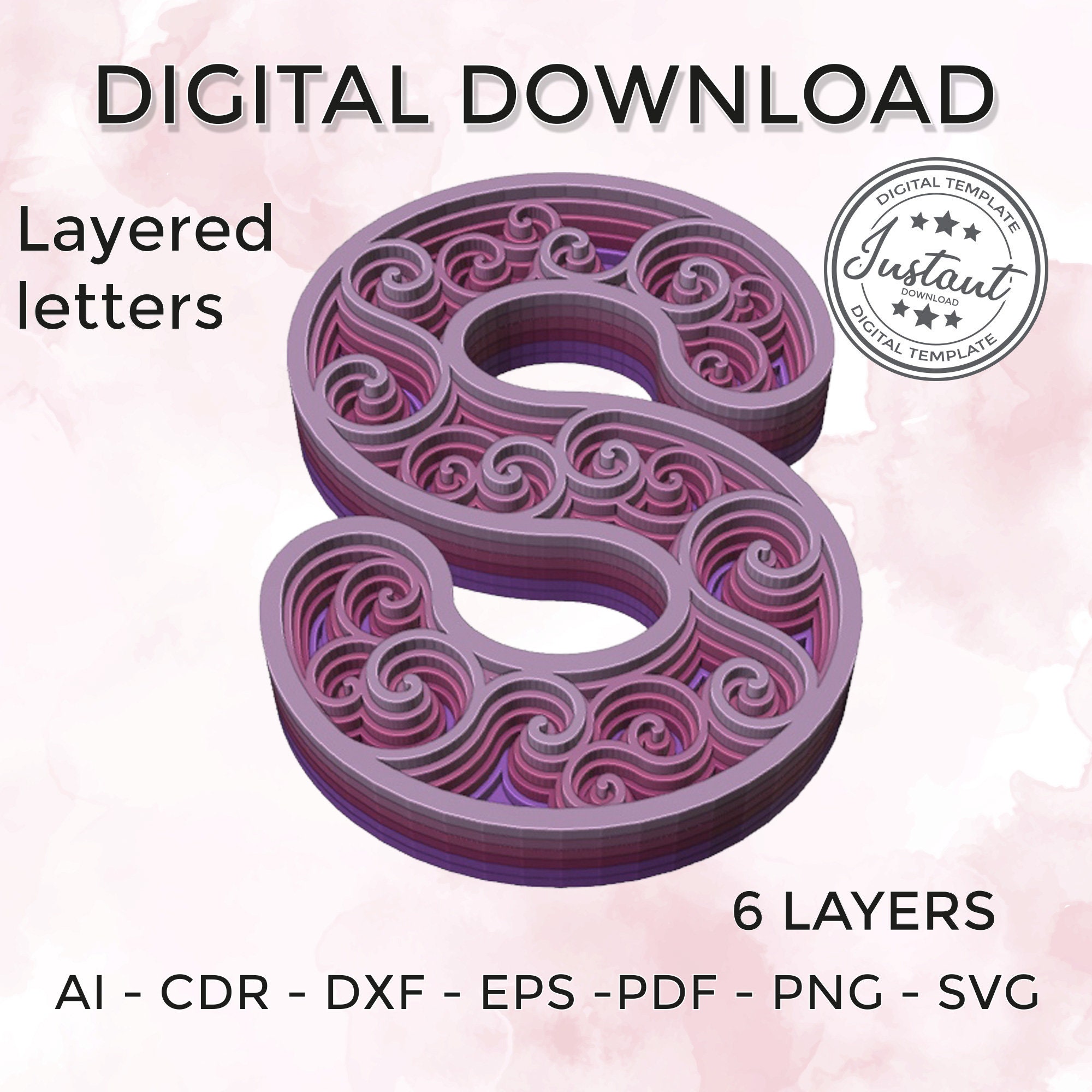 Layered Letter - Layered Letter Svg - Layered Floral Alphabet SVG DXF ...