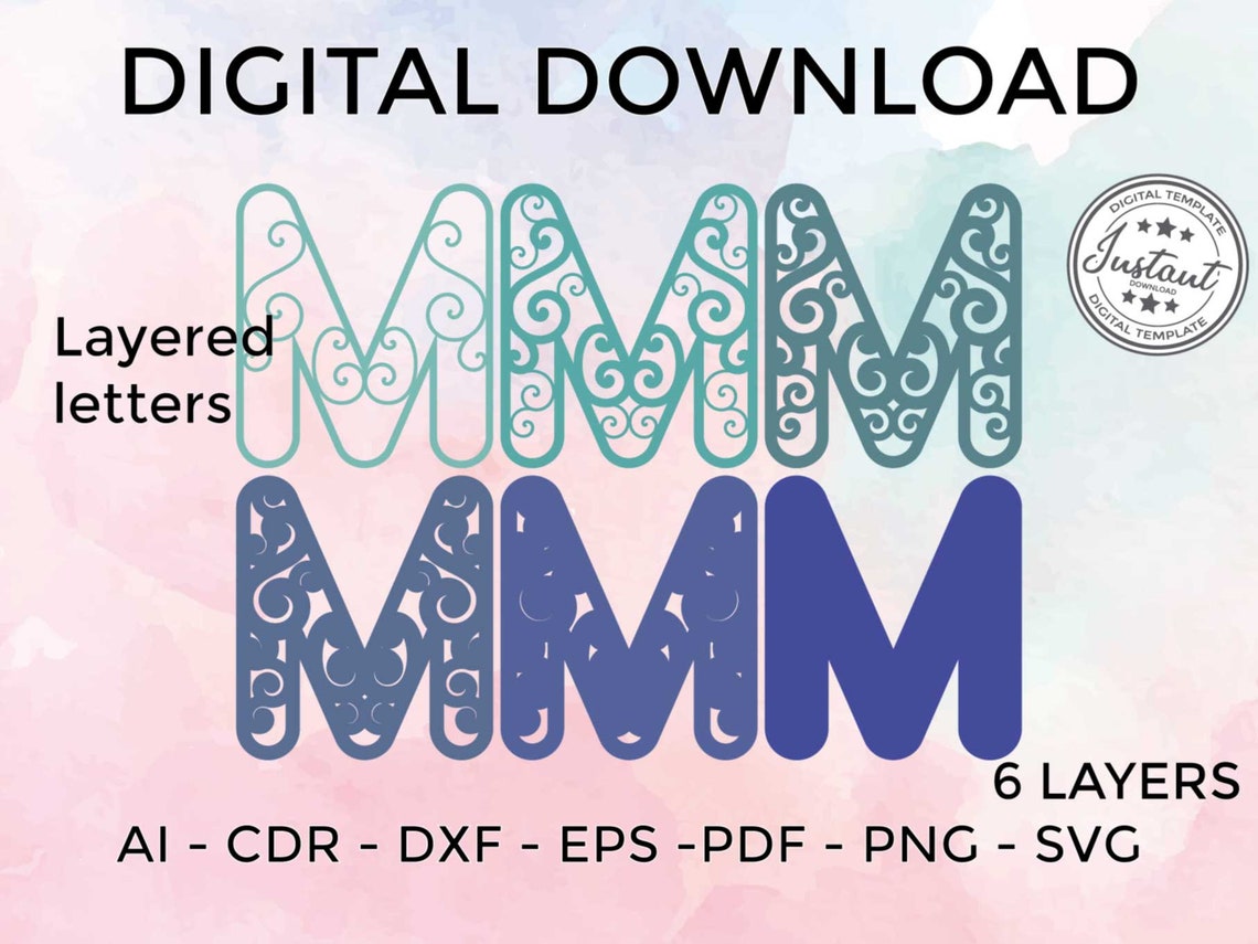 Layered Letter - Layered Letter Svg - Layered Floral Alphabet SVG DXF ...