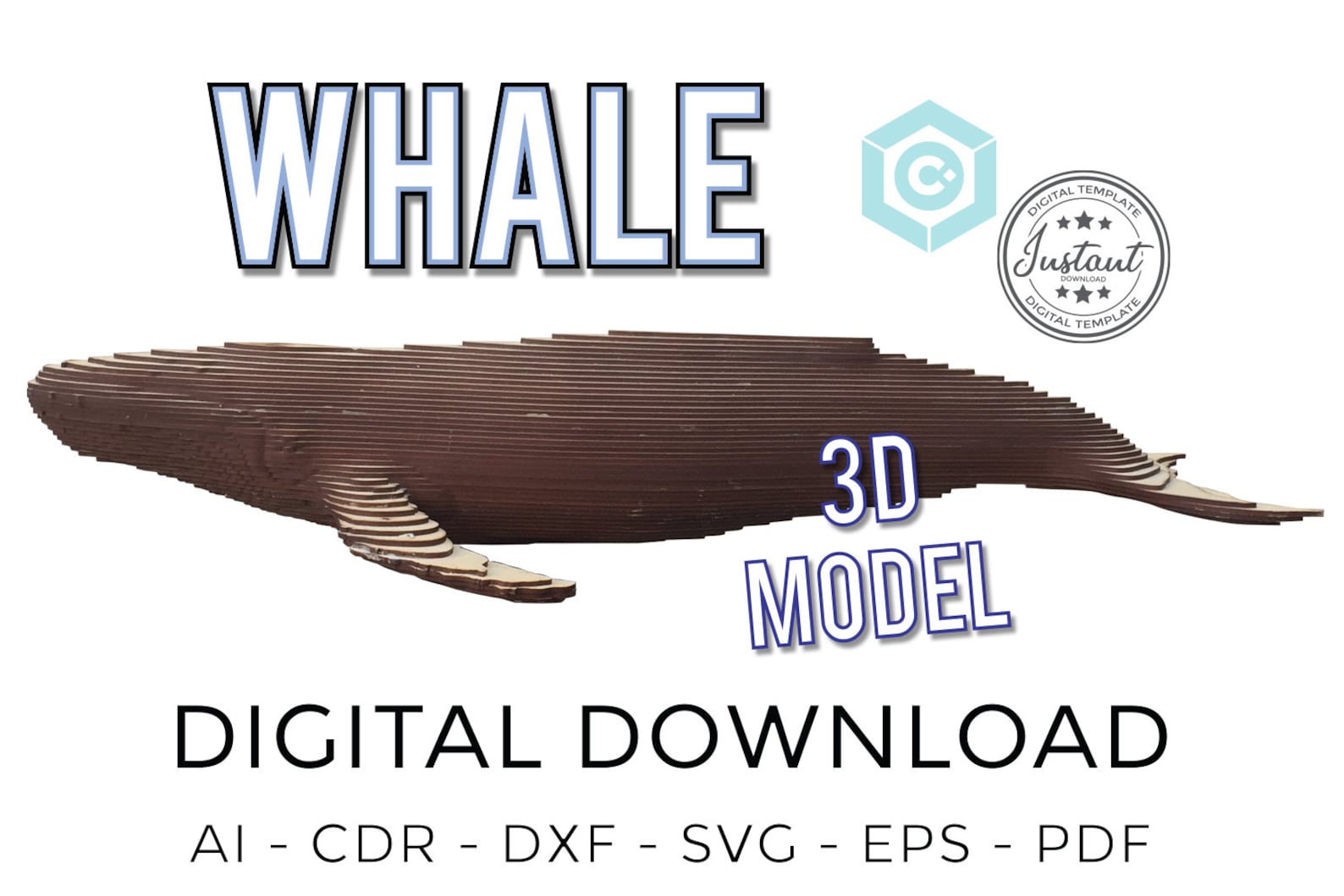 Whale Cardboard Sculpture Laser Cut Vector FILE Cdr Dxf Eps - Etsy