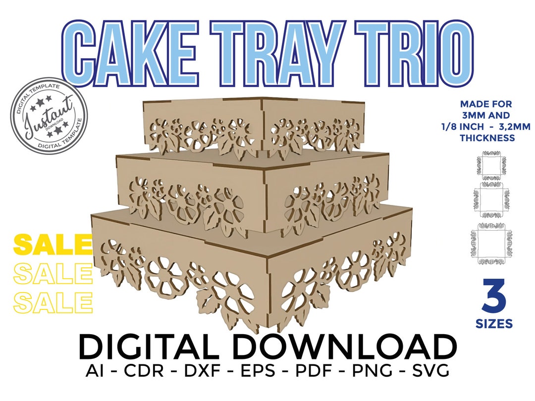 Cake Tray , Cake Stand, Laser Cut Vector for Cake Tray, 3 Sizes 2 ...