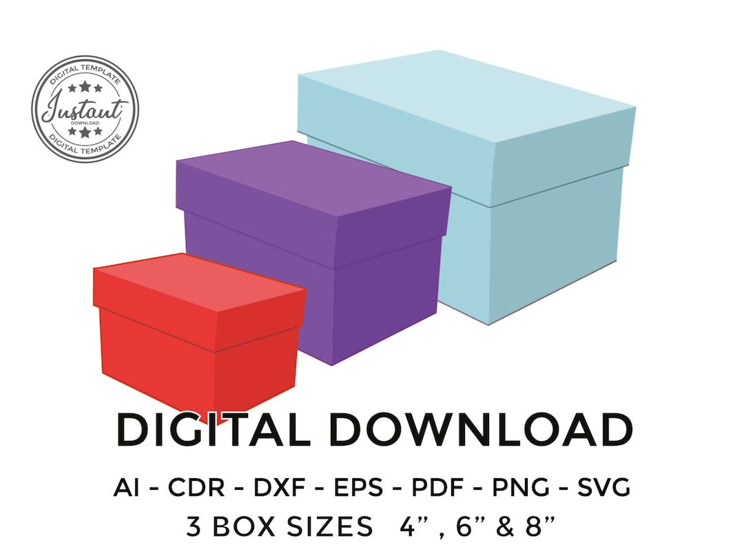 Set 3 Box With Lid Template, Rectangular Box With Lid, Gift Box With ...