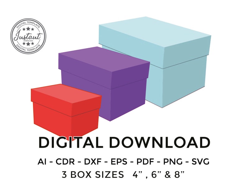 Set 3 Box With Lid Template, Rectangular Box With Lid, Gift Box With ...