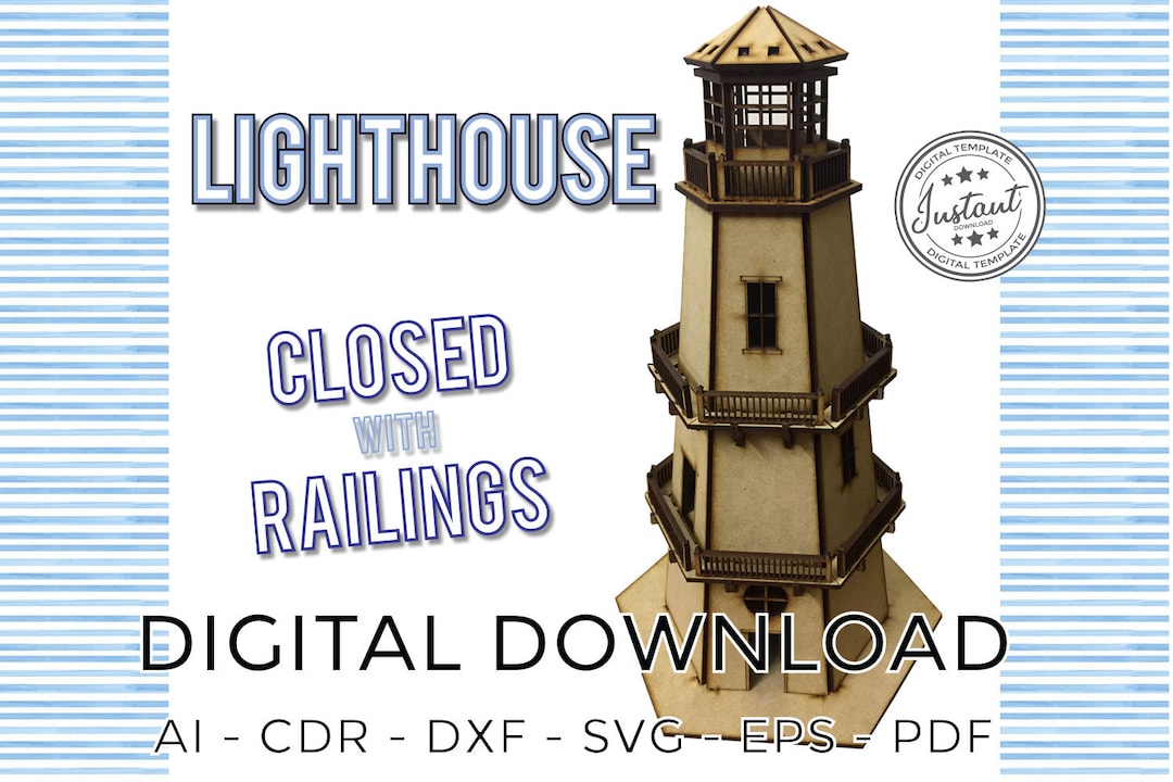 Lighthouse Laser Cut Model 3D CLOSED W RAILINGS Puzzle Vector File Cdr ...