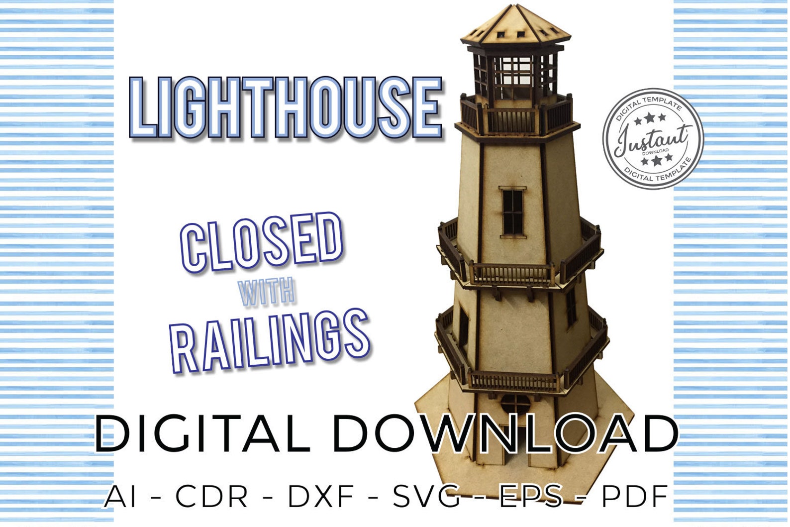 Lighthouse Laser Cut Model 3D CLOSED W RAILINGS Puzzle Vector - Etsy