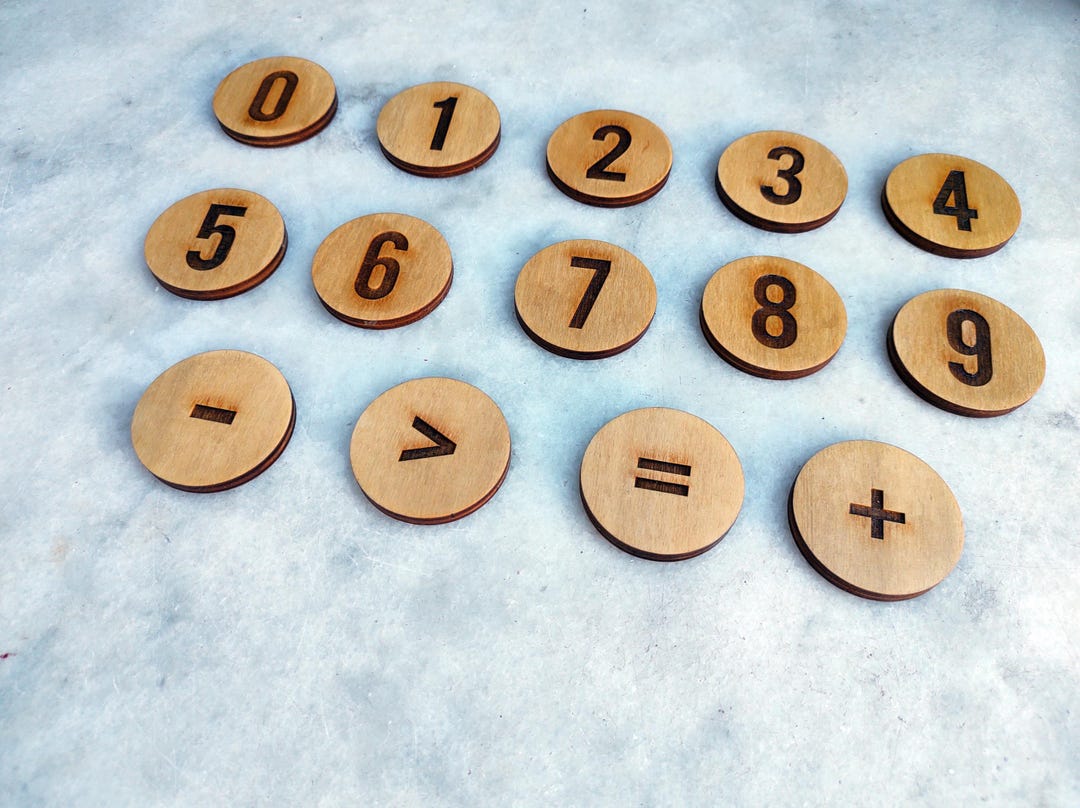 Wooden Educational Math Tokens - Learn Numbers, Math Operations, and ...