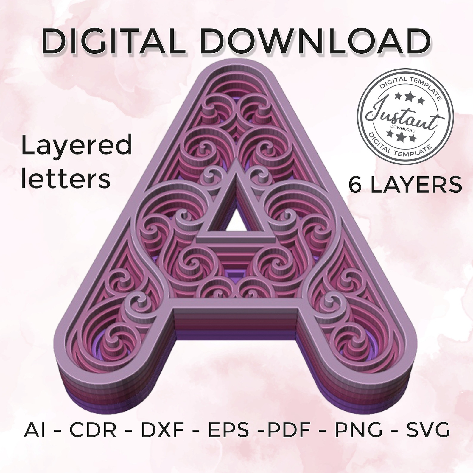 Layered Letter - Layered Letter Svg - Layered Floral Alphabet SVG DXF ...