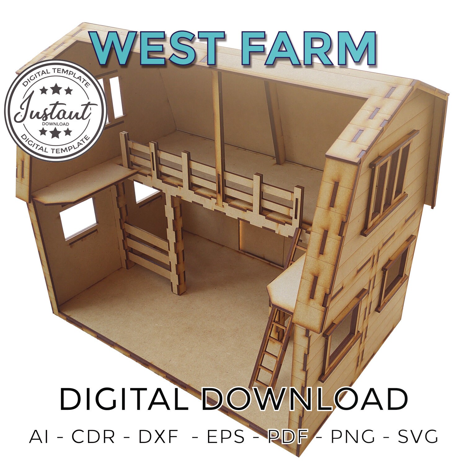 West Farm With Mill. Digital Download for Laser Cut. - Etsy