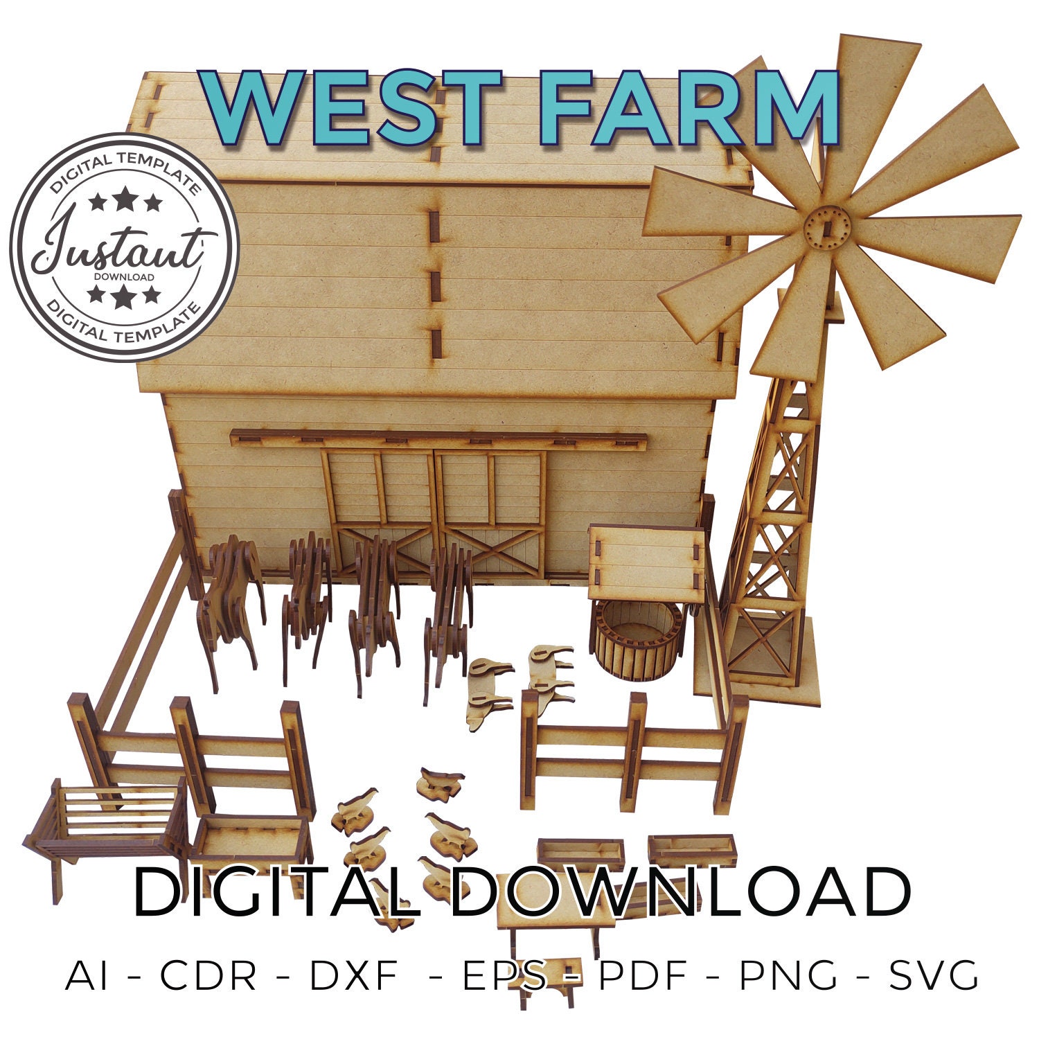 West Farm With Mill. Digital Download for Laser Cut. - Etsy