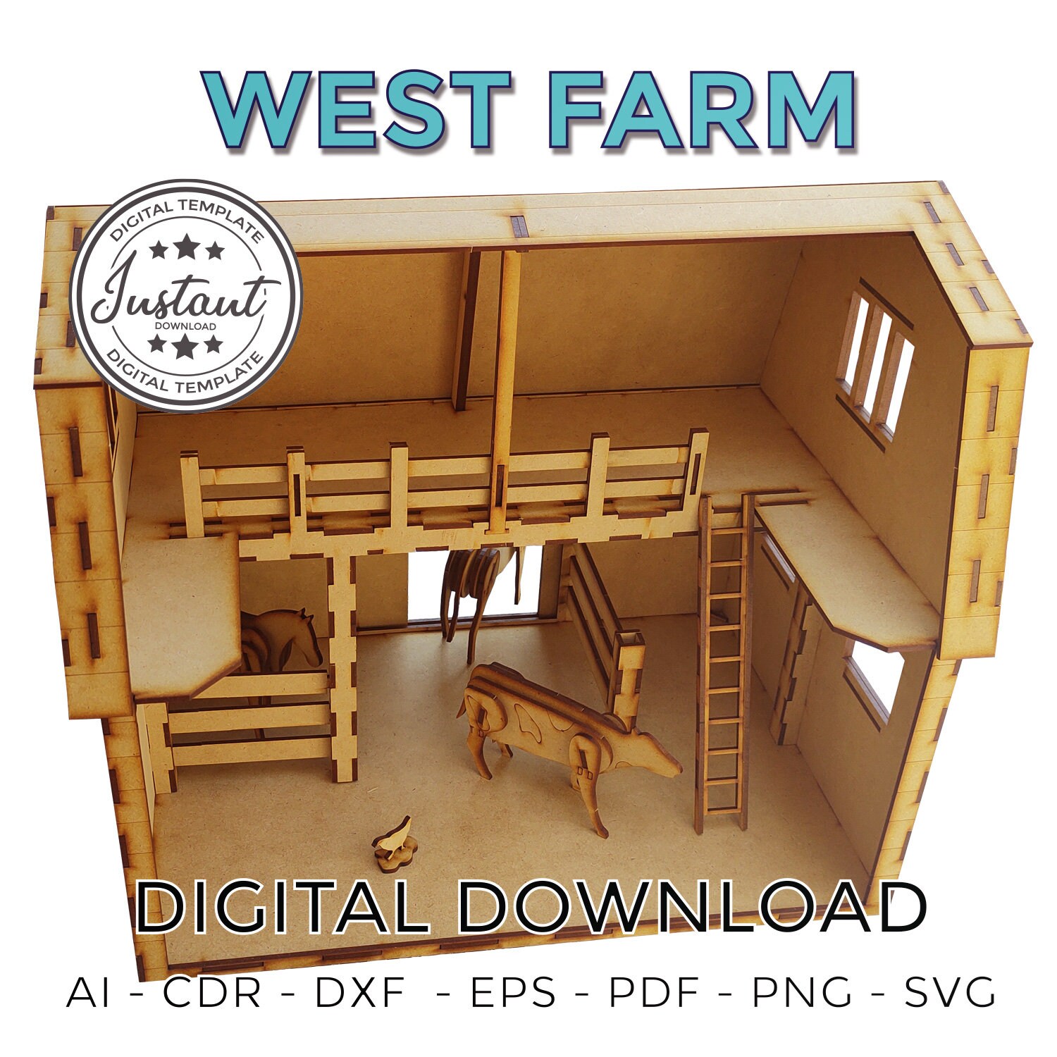 West Farm With Mill. Digital Download for Laser Cut. - Etsy