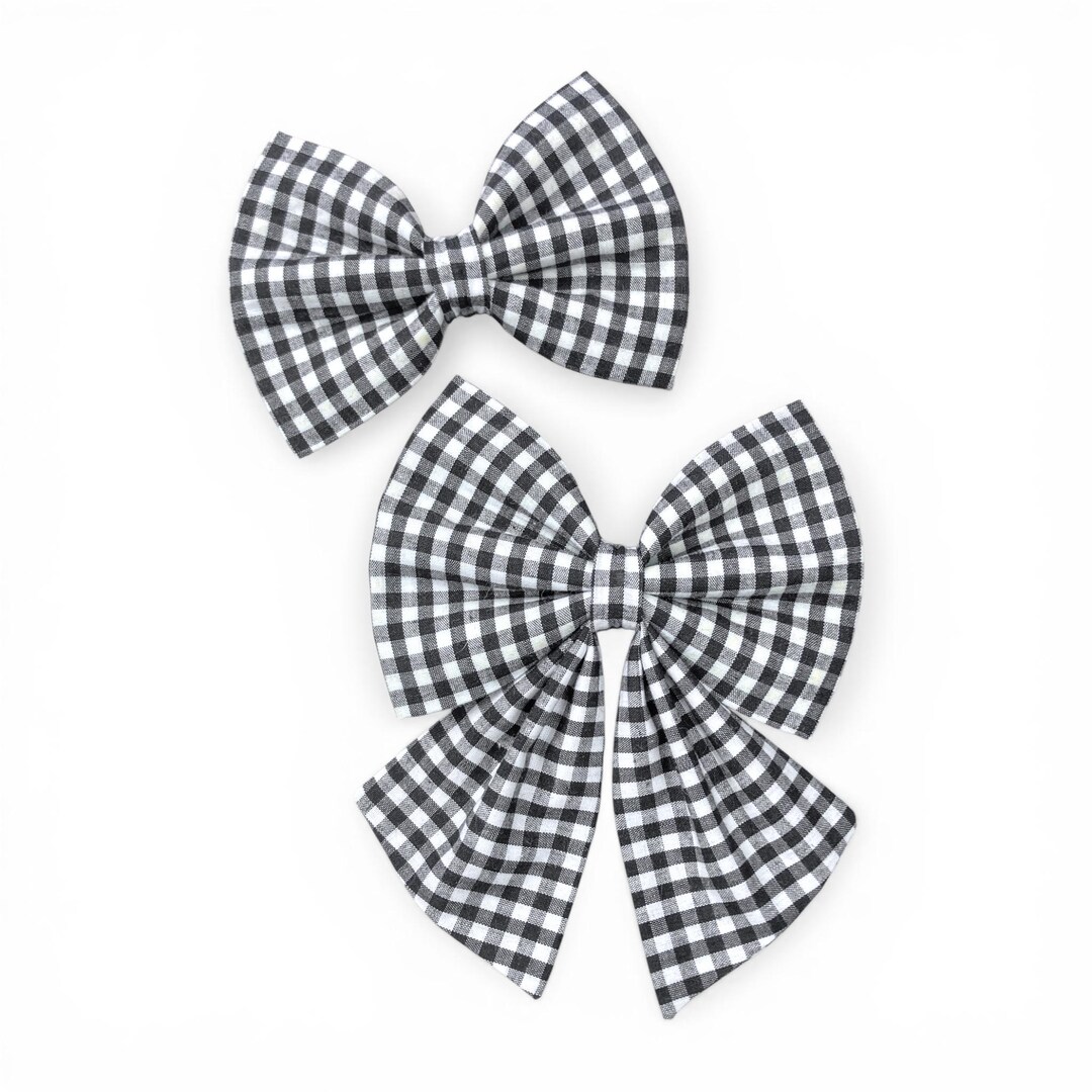Black Gingham Plaid Dog Bow Tie or Sailor Bow, Black Cat Bow Ties, Dog ...