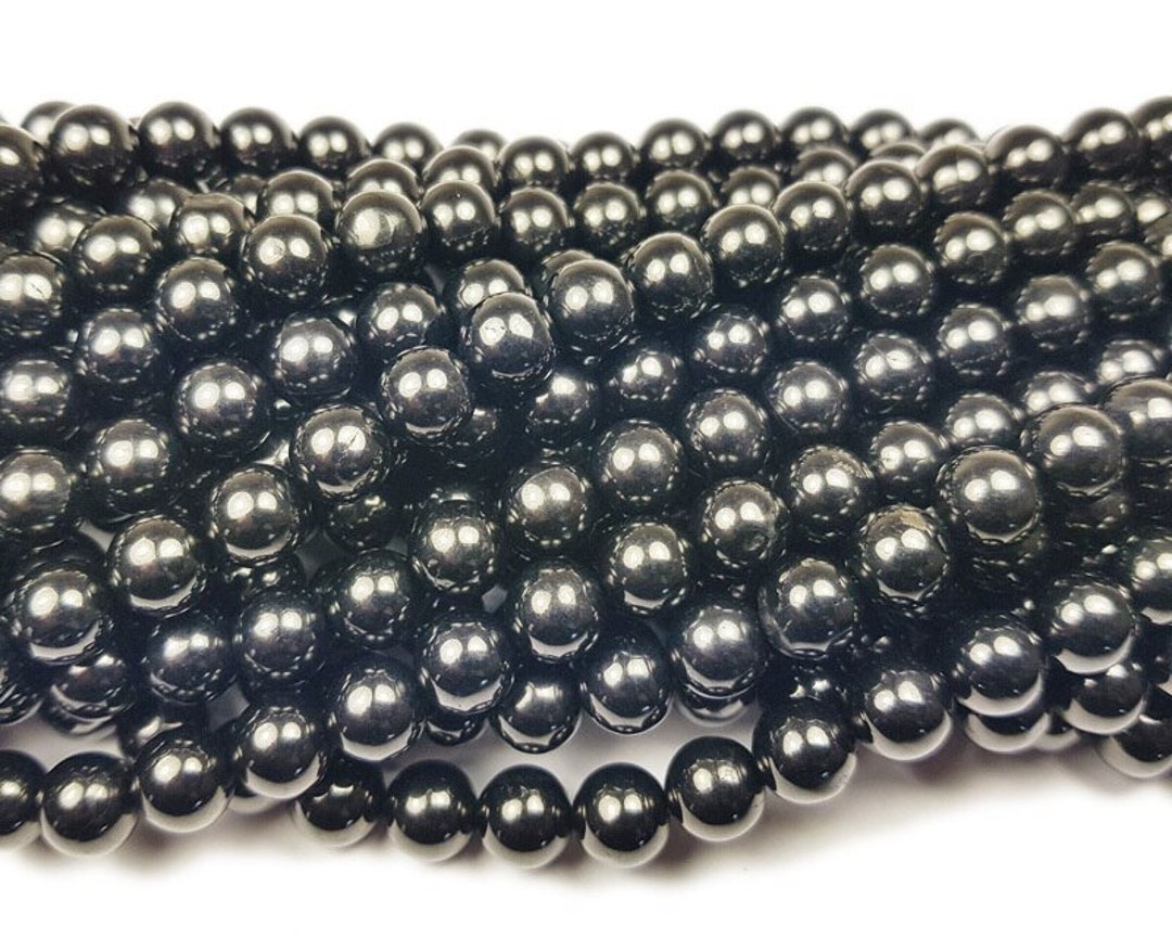 Natural 8mm Black Jet coal Quartz Smooth Round Beads Genuine Gemstone ...
