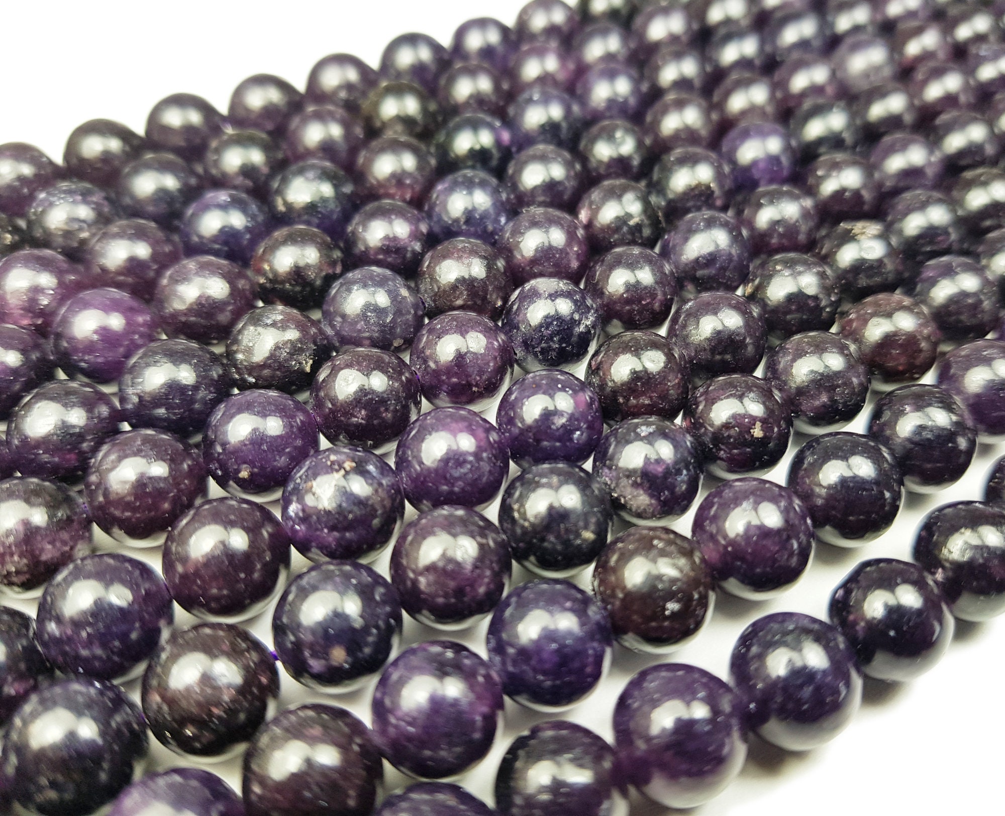 Natural 8mm Lepidolite dark purple smooth round beads Genuine | Etsy