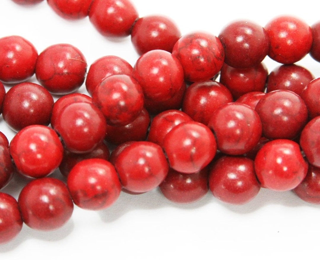 Natural 14mm 15.5 Inch Strand Red Howlite Round Beads Genuine Gemstone ...