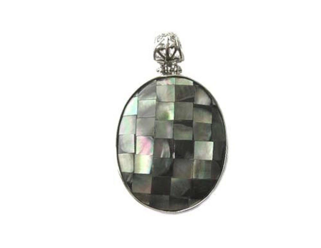 38x53mm Black Shell Mosaic Oval Pendant Genuine Natural Gemstone - Etsy