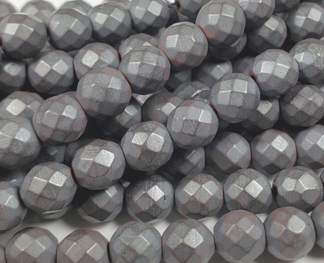 Natural 8mm Iron Gray Hematite Matte Faceted Round Beads Genuine ...