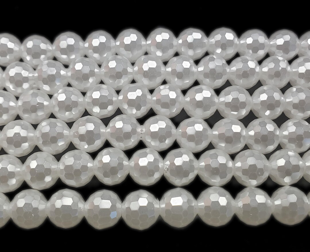 Natural 6mm Pearl White Faceted Round Glass Beads Genuine Gemstone - Etsy