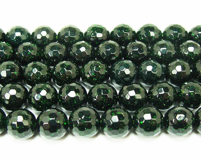 Natural 8mm 15.5 Inches Green Goldstone Faceted Round Beads Genuine ...