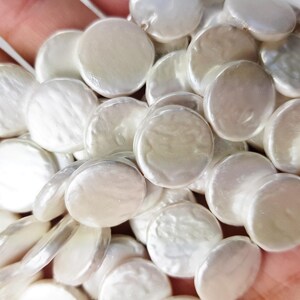 Natural 15mm White Shell Pearl Coin Beads Genuine Gemstone - Etsy